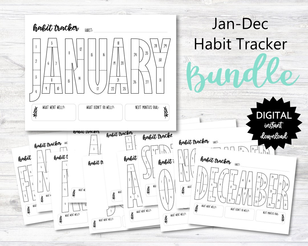 January - December Habit Tracker Coloring Sheets Printable Bundle ...