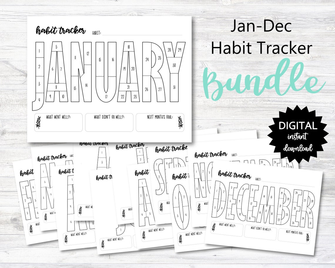 January December Habit Tracker Coloring Sheets Printable - Etsy