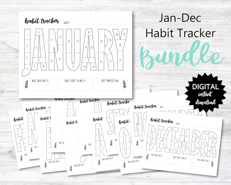 January December Habit Tracker Coloring Sheets Printable - Etsy