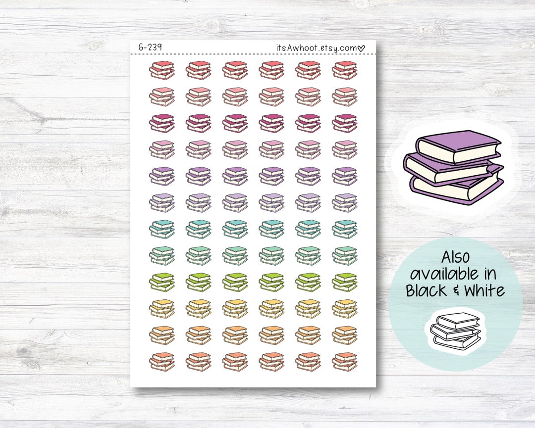 Book Stack Icon Stickers, Book Stack / Read Planner Stickers, Doodle ...