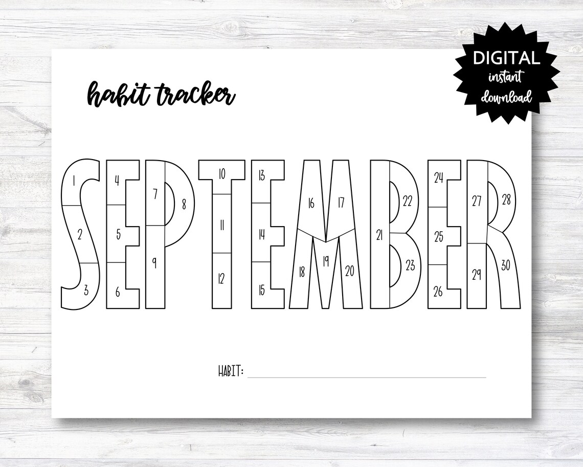 September Habit Tracker Coloring Sheet Printable, Month Habit Tracker ...