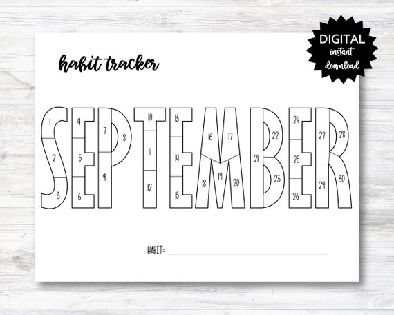 September Habit Tracker Coloring Sheet Printable Month Habit - Etsy