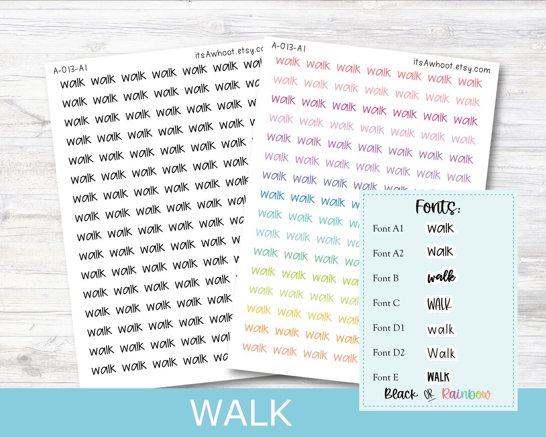 WALK Script Planner Stickers - Multiple Fonts/colors Available (A013 ...