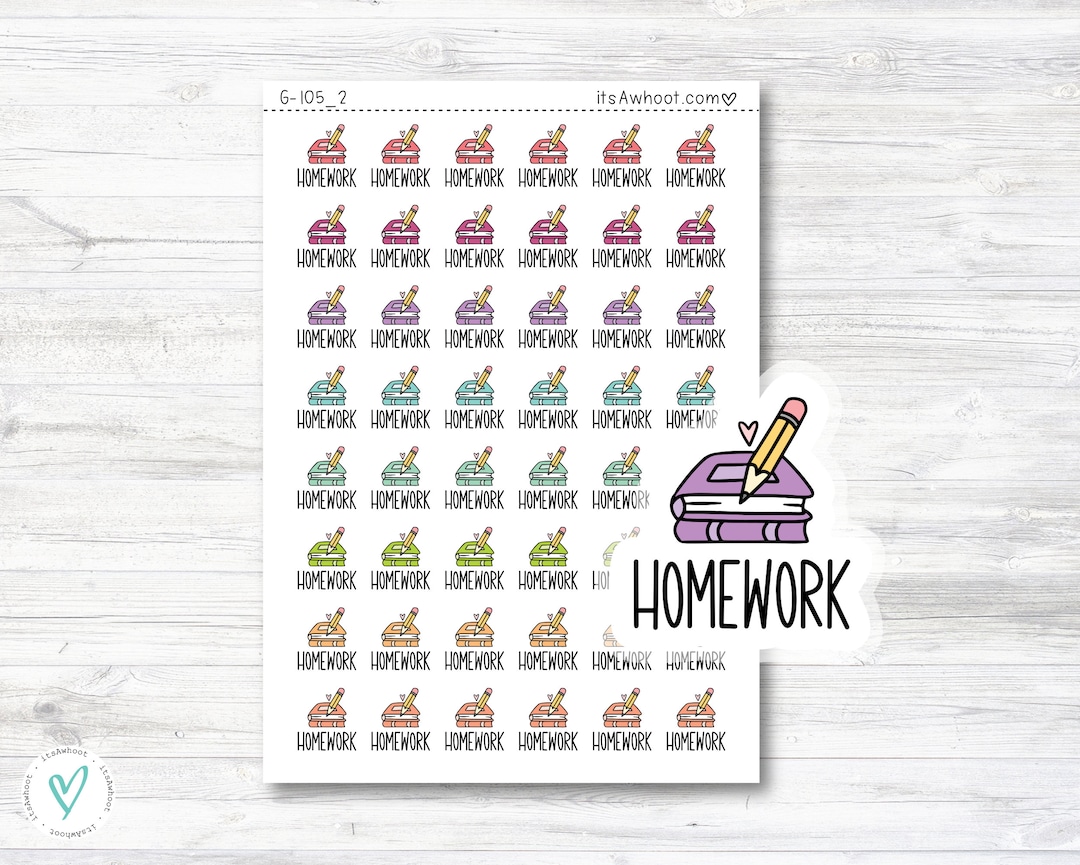 Homework Icon Stickers, Homework Doodle Planner Stickers (G105_2) - Etsy