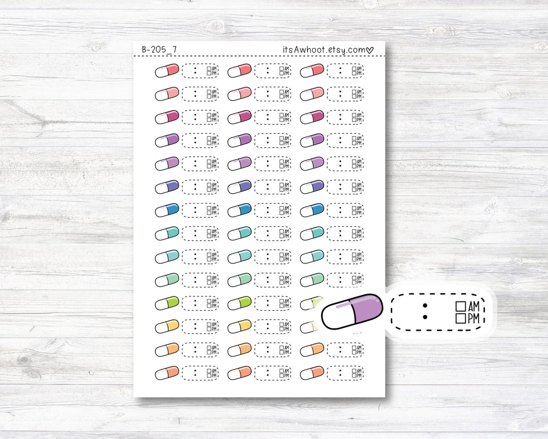 Pill Time Tracking Planner Stickers, Medicine Doodle Planner Stickers ...