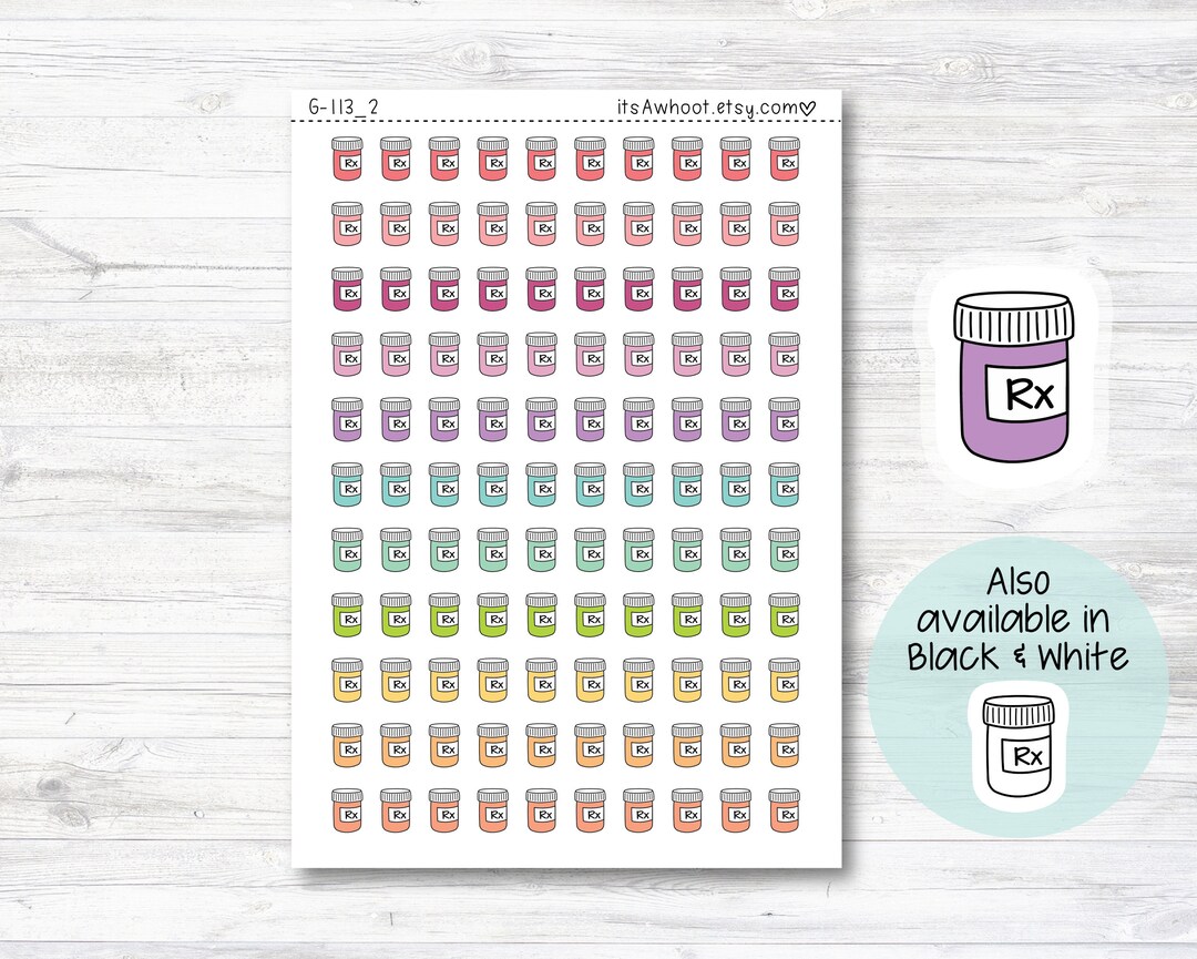 Prescription Icon Stickers, Prescription Planner Stickers, Doodle ...