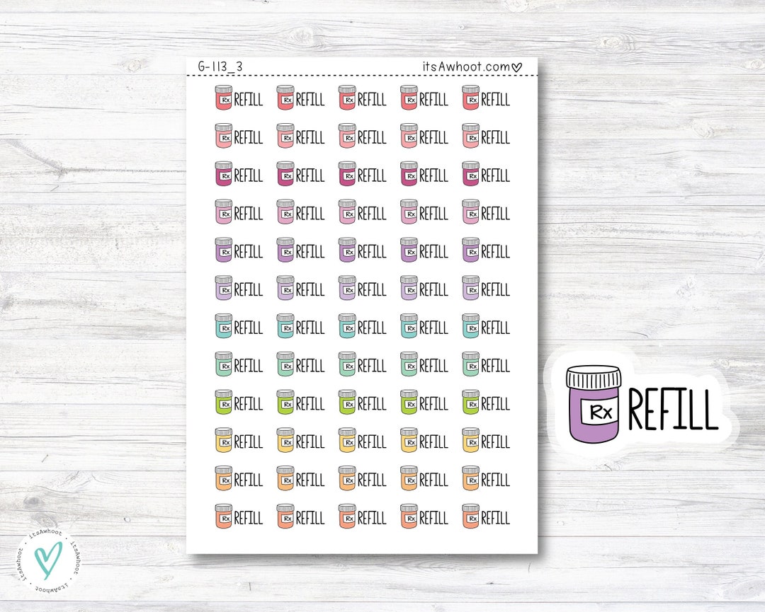 Prescription Refill Icon Stickers, Prescription Refill Planner Stickers ...