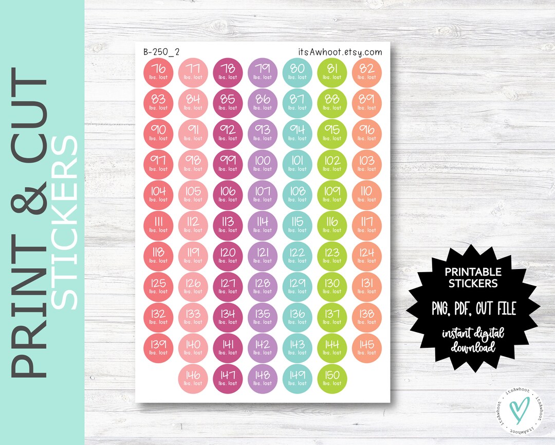 Weight Loss Milestone Stickers PRINT & CUT Planner Stickers, Lbs Lost ...
