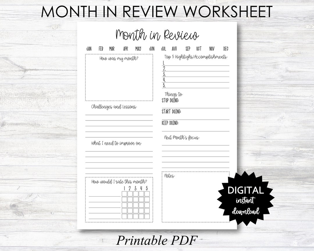 MONTH in Review Worksheet, Month in Review Worksheet Printable, Month ...