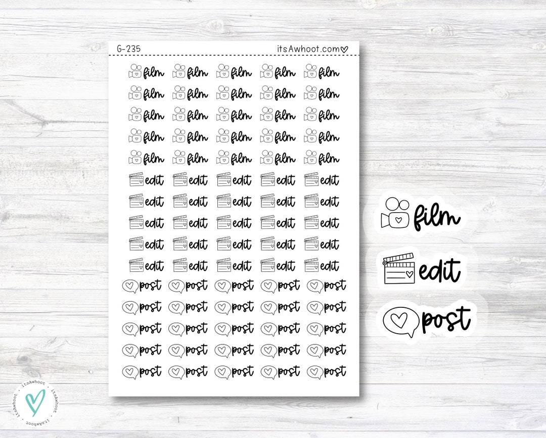 Social Media Stickers - Film, Edit, Post Planner Stickers (G235) - Etsy