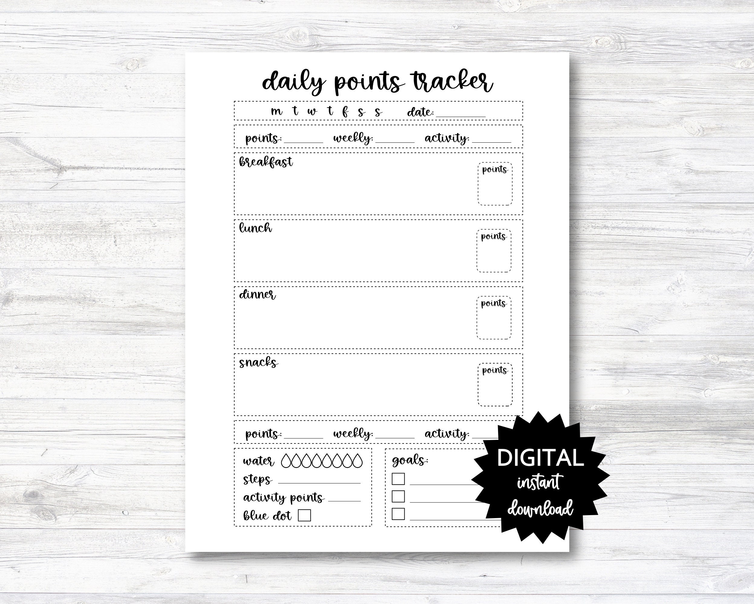 Daily Points Tracking Printable, Point Tracker Planner Page - PRINTABLE ...