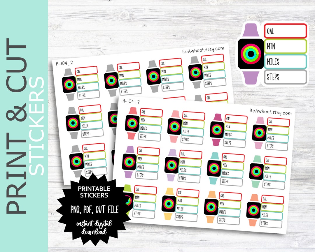 Activity Ring Stats Tracker - Cal, Min, Miles, Steps PRINT & CUT ...