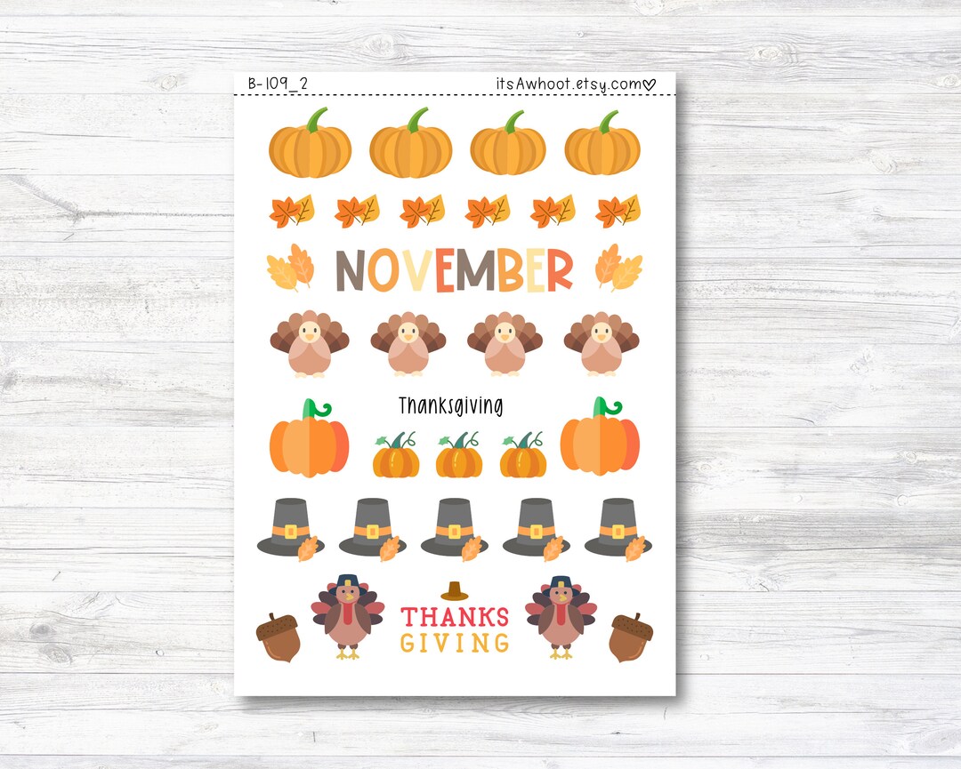 November Thanksgiving Fall Stickers, November Planner Clipart ...