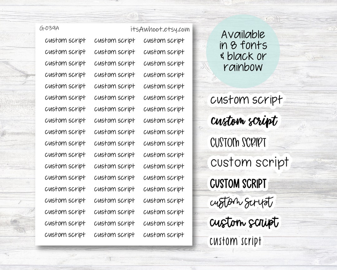 Personalized Script Planner Stickers With Your Custom Text, Custom Text ...