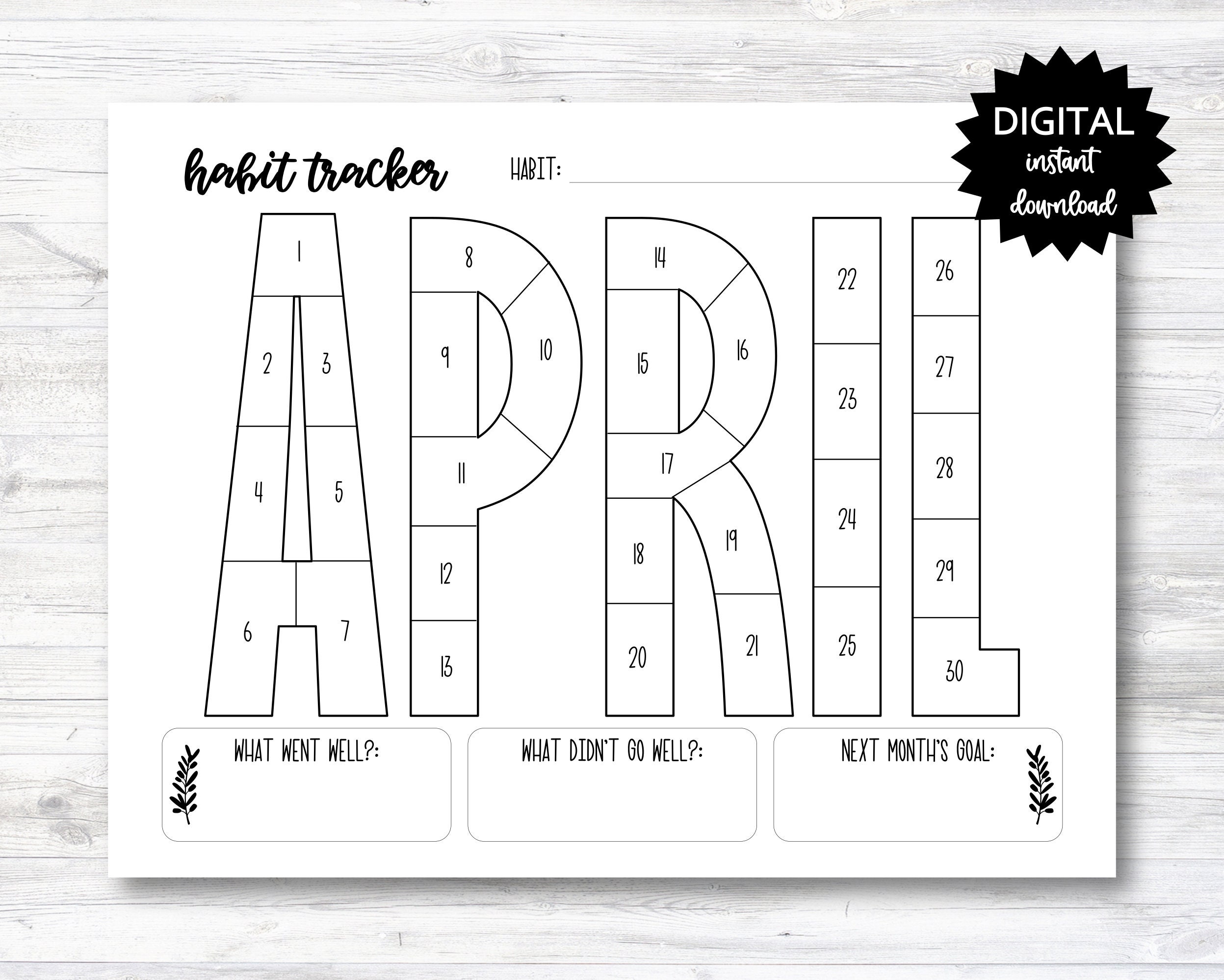 April Habit Tracker Coloring Sheet Printable, Month Habit Tracker ...