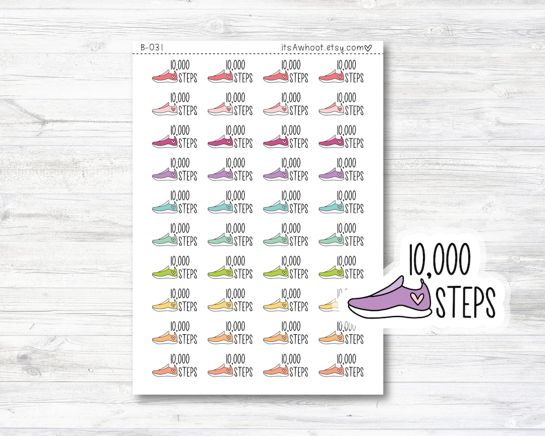 10,000 Steps With Shoe Icon Stickers, 10,000 Steps Planner Stickers ...