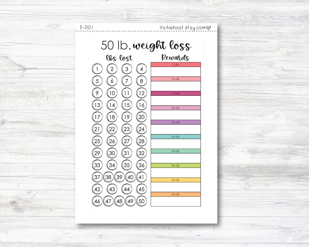 50 Lb. Weight Loss Dashboard Sticker, Weight Loss Rewards Stickers ...