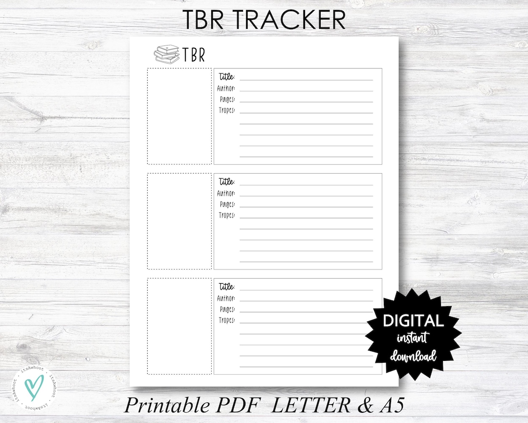 TBR Printable, to Be Read Book Tracker - Letter & A5 - PRINTABLE (N058 ...