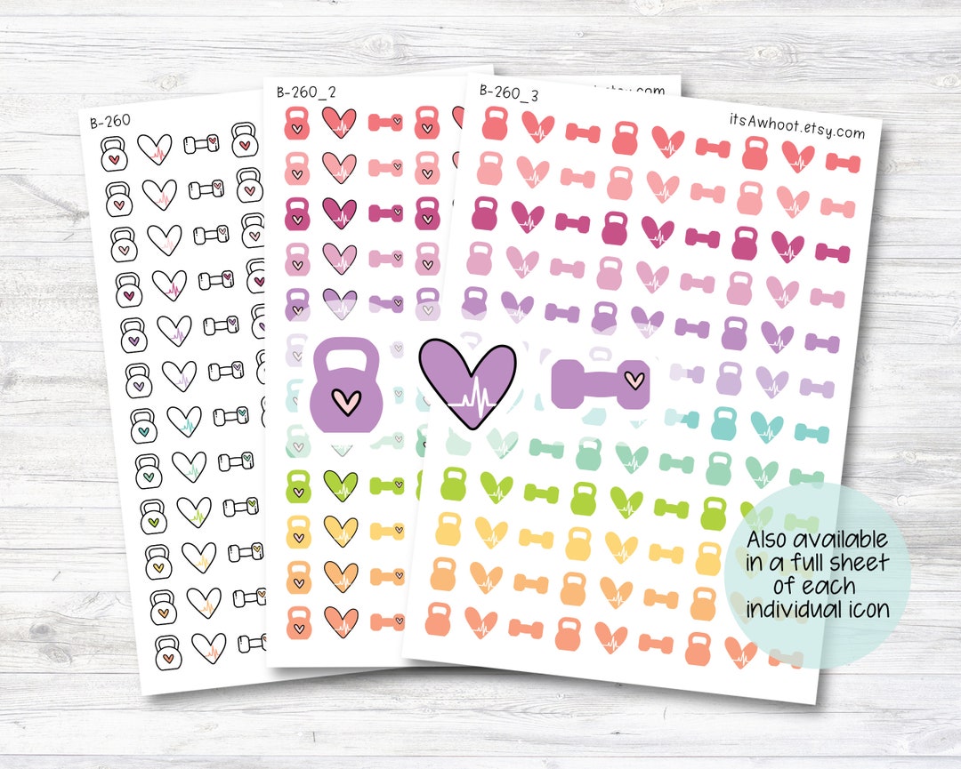 Kettlebell / Hand Weights / Heart Rate Planner Stickers (B260) - Etsy