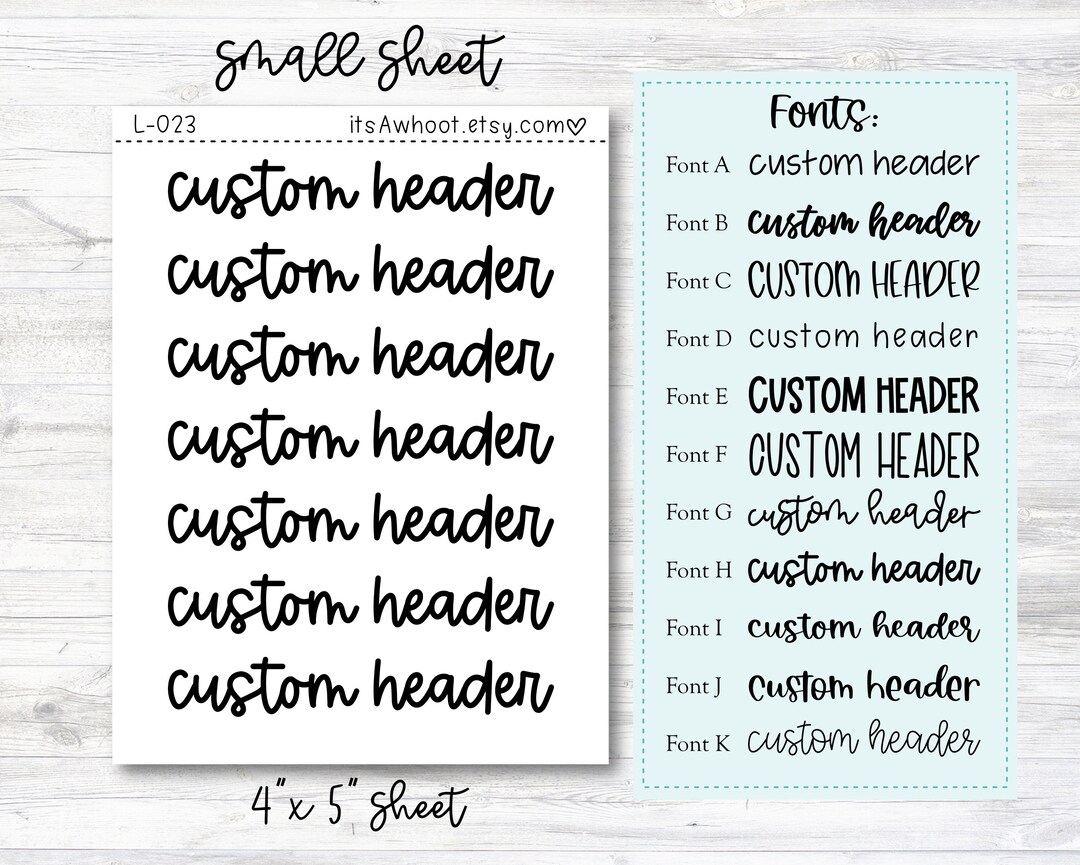 Personalized Header Planner Stickers With Your Custom Text, Custom ...