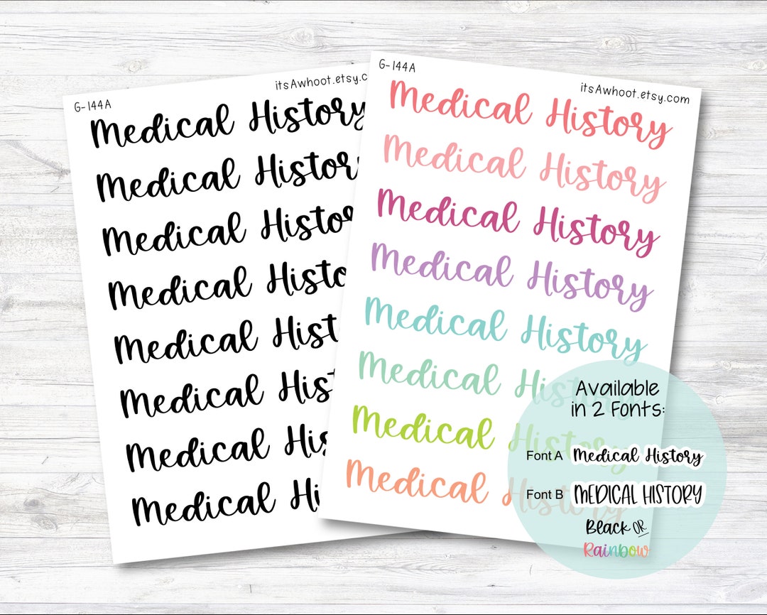 Medical History Script Stickers, Medical History Planner Stickers ...