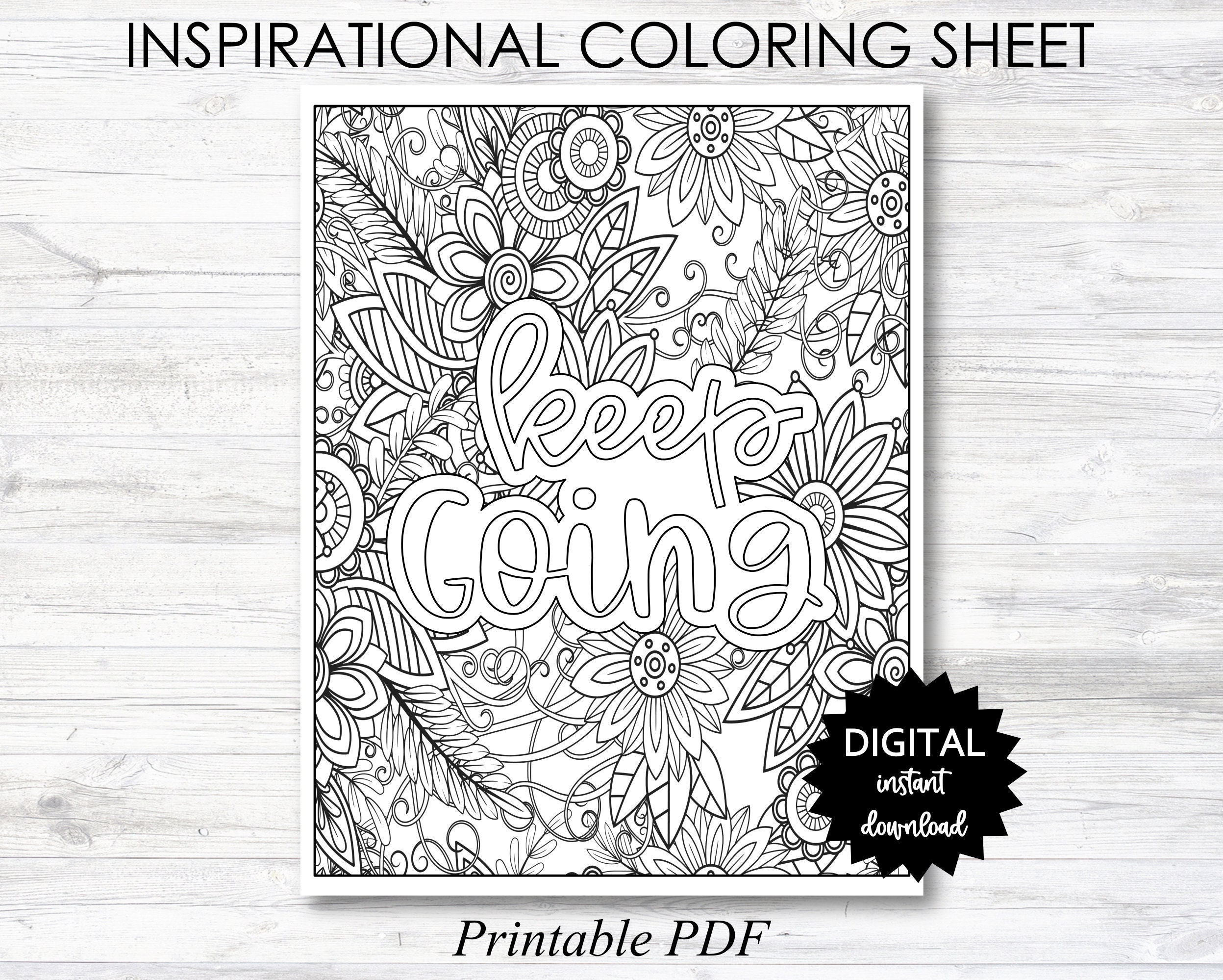 Keep Going Printable, Keep Going Coloring Sheet, Inspirational Coloring ...