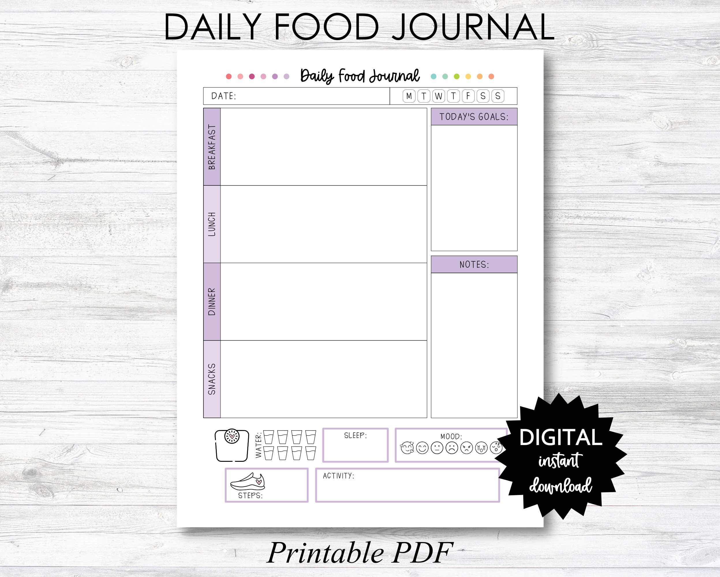 Daily Food Journal, Daily Food Journal Printable, Daily Food Journal ...