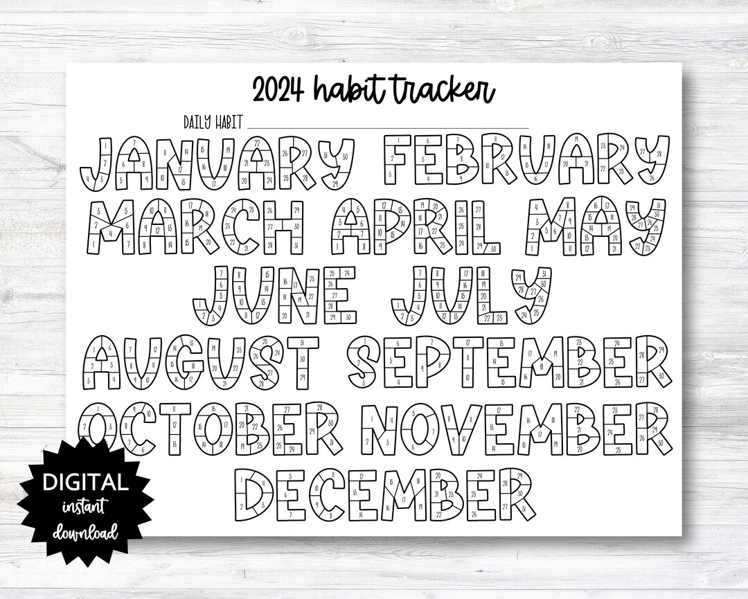 2024 Habit Tracker Coloring Sheet Printable Month Habit - Etsy UK