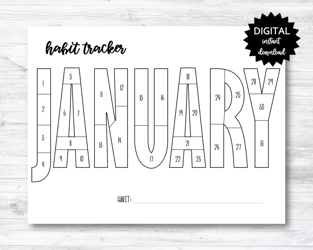 January Habit Tracker Coloring Sheet Printable, Month Habit Tracker ...