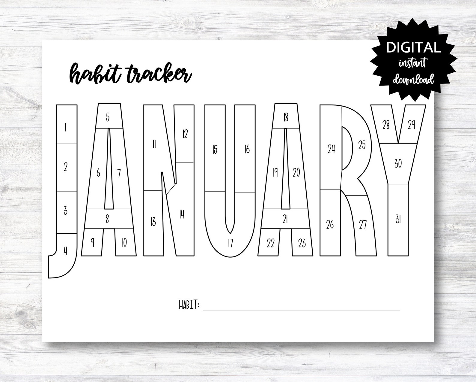 January Habit Tracker Coloring Sheet Printable, Month Habit Tracker ...