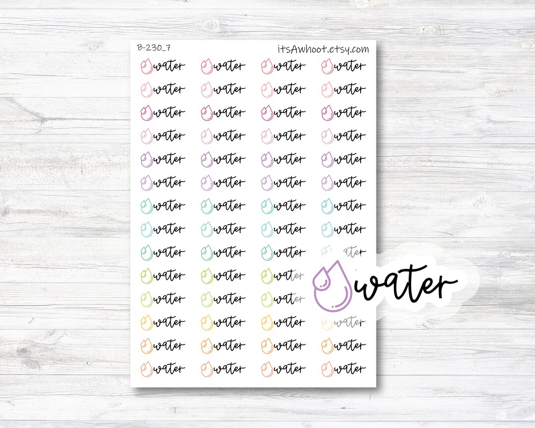 Water Script Stickers, Water Planner Stickers, Water With Icon Stickers ...