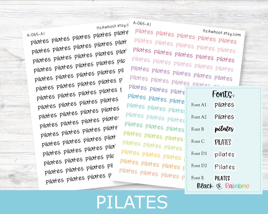 PILATES Script Planner Stickers - Multiple Fonts/colors Available (A065 ...