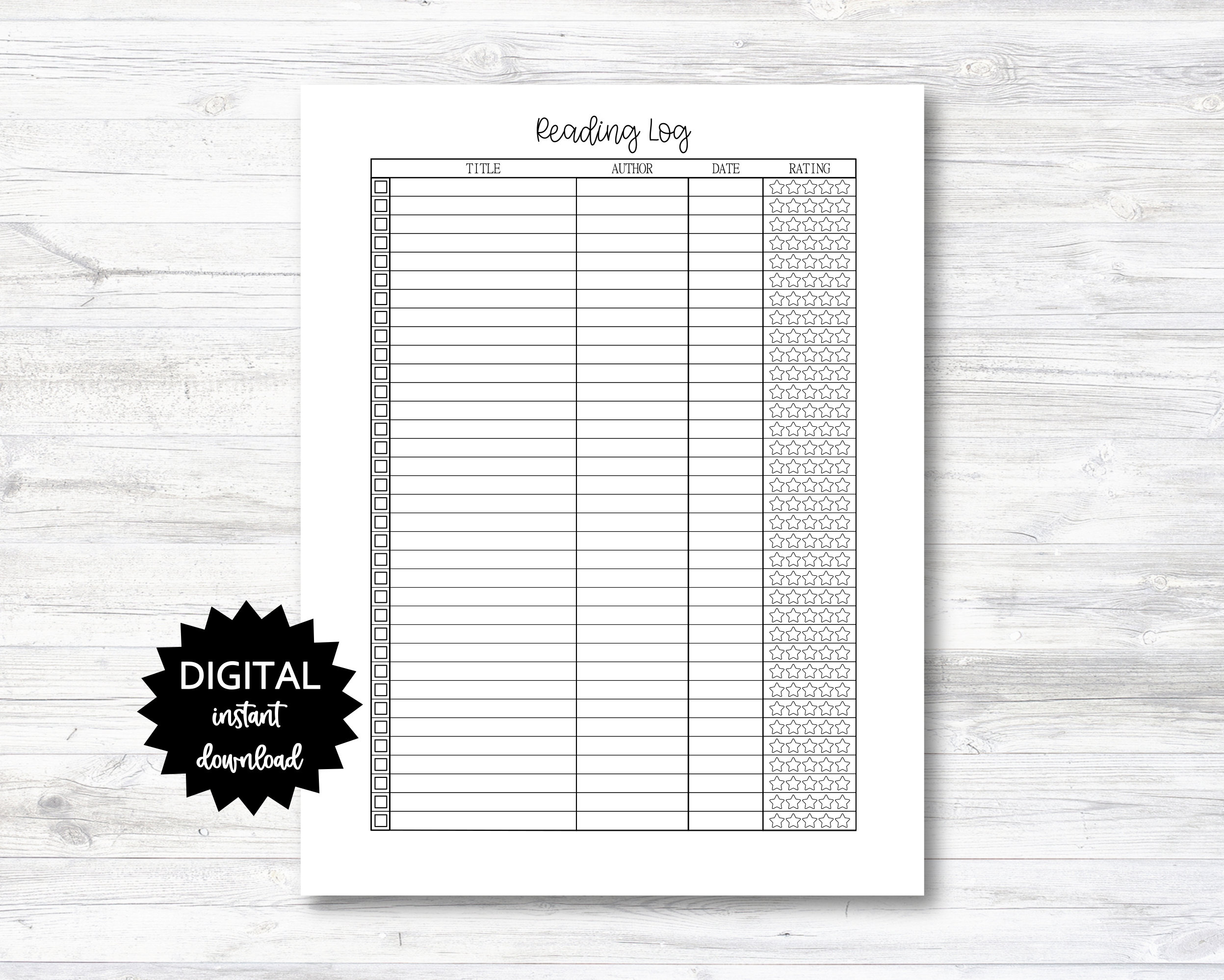 Reading Log Printable, Digital Reading Log, Reading Log PRINTABLE N046 ...