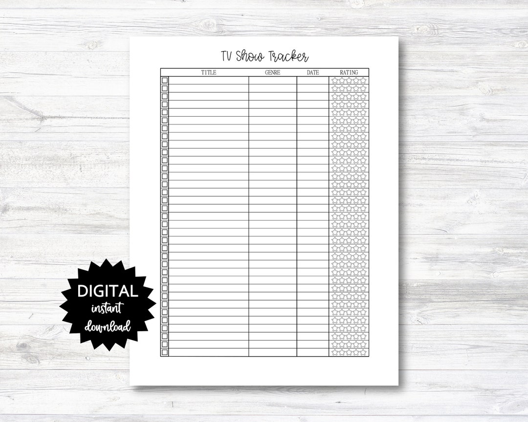 TV Show Tracker Printable, TV Show Tracker, Tv Show Digital Download ...