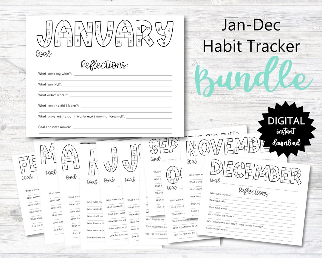 January - December Habit Tracker Coloring Sheets Printable Bundle ...