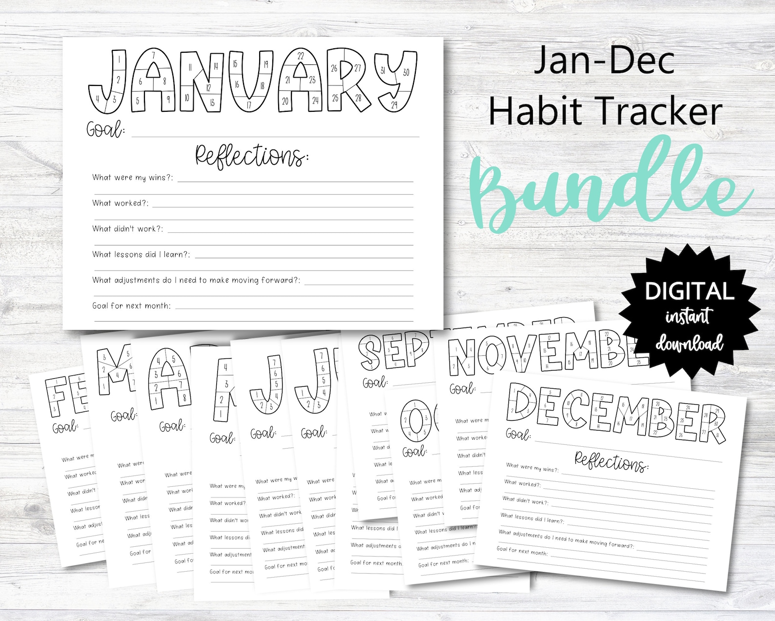 January - December Habit Tracker Coloring Sheets Printable Bundle ...