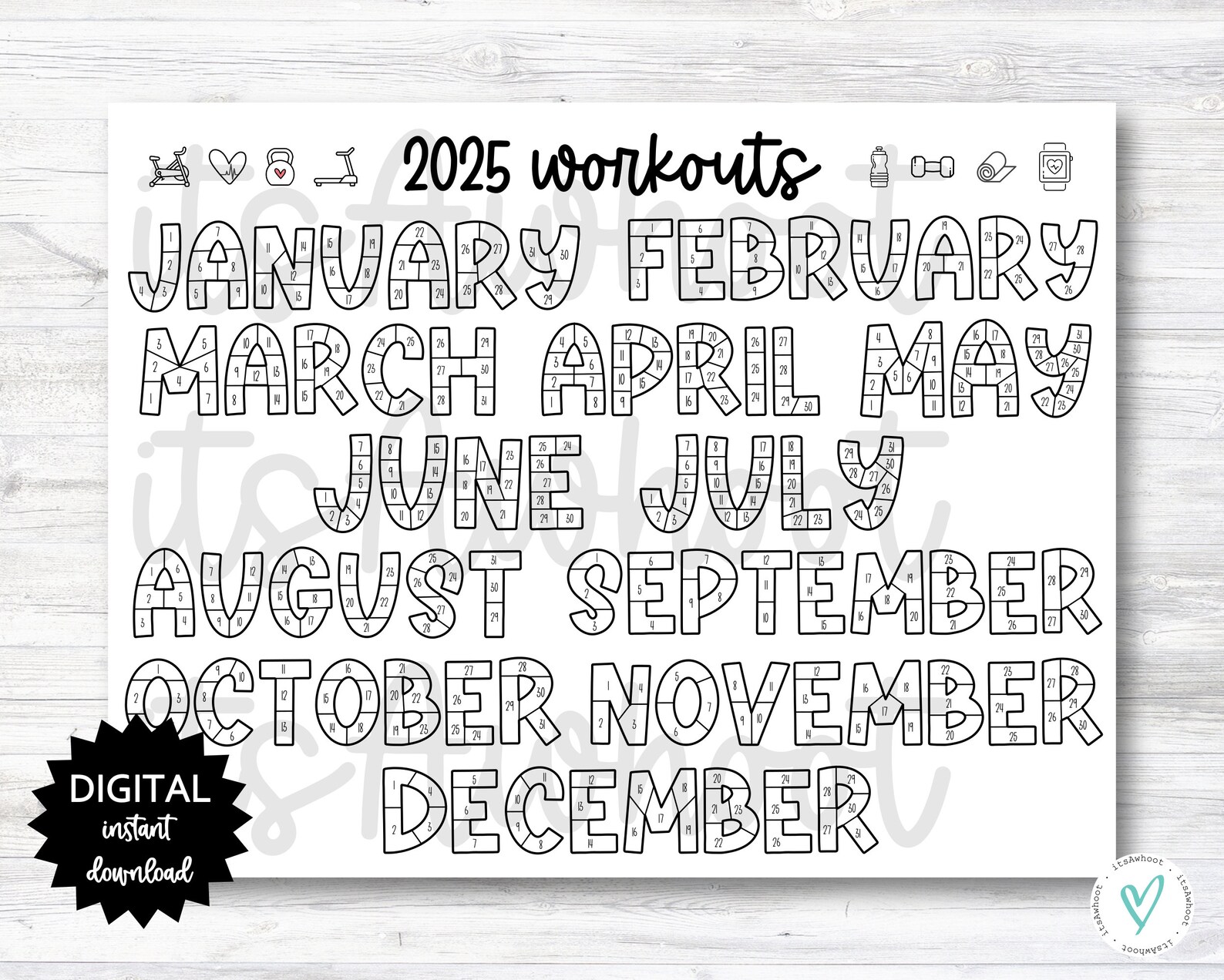 2025 Workouts Tracker Coloring Page Printable, Coloring Workout ...