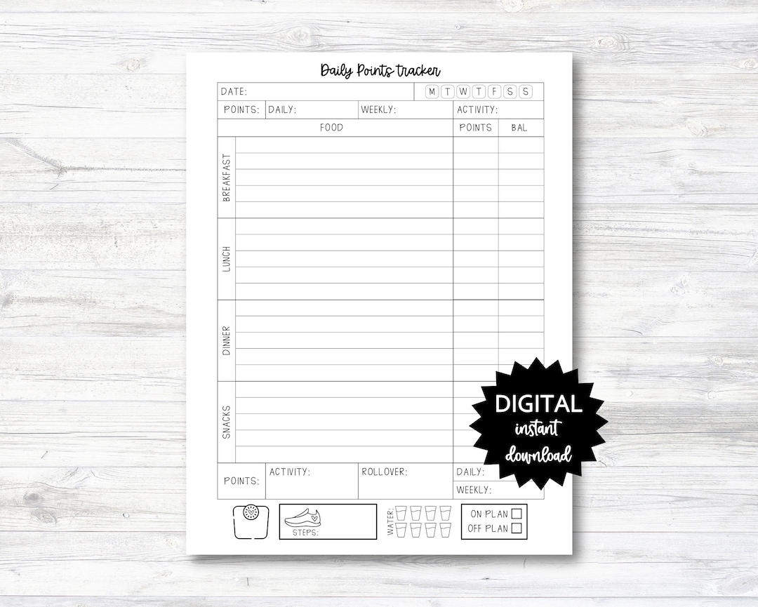 Daily Points Tracker, Daily Points Tracking Printable, Point Tracker ...