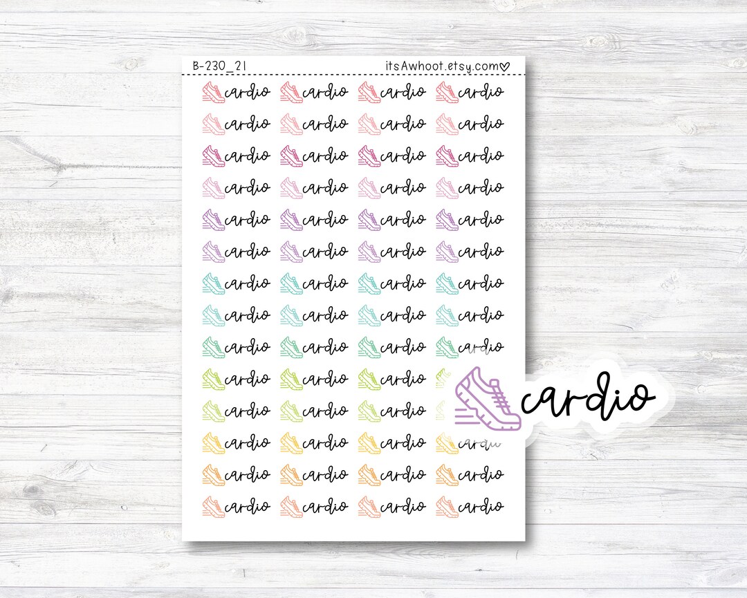 Cardio Script Stickers, Cardio Planner Stickers, Cardio With Shoe Icon ...