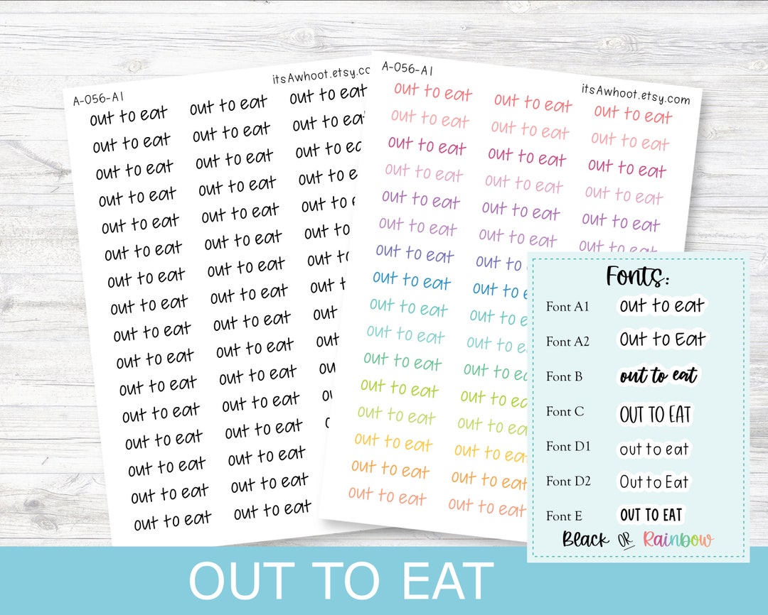 OUT TO EAT Script Planner Stickers - Multiple Fonts/colors Available ...
