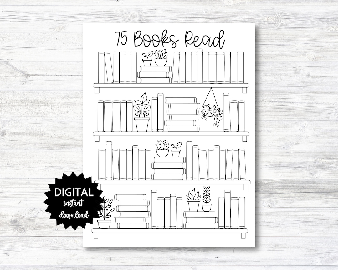 75 Books Read Printable, Reading Tracker, Bookshelf Printable ...