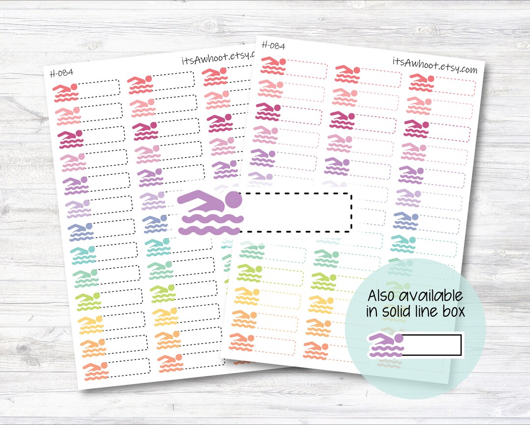 Swim Quarter Box Label Planner Stickers, Swimming Stickers - Dash or ...
