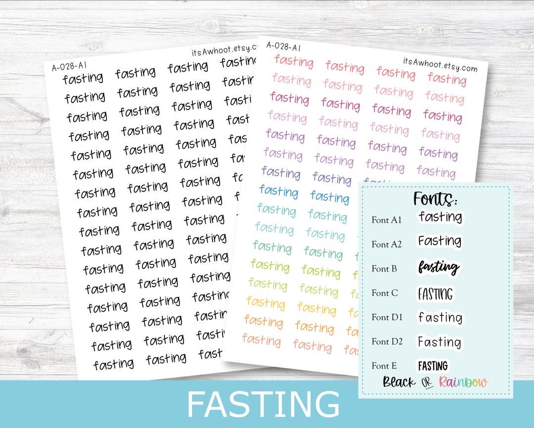 FASTING Script Planner Stickers - Multiple Fonts/colors Available (A028 ...