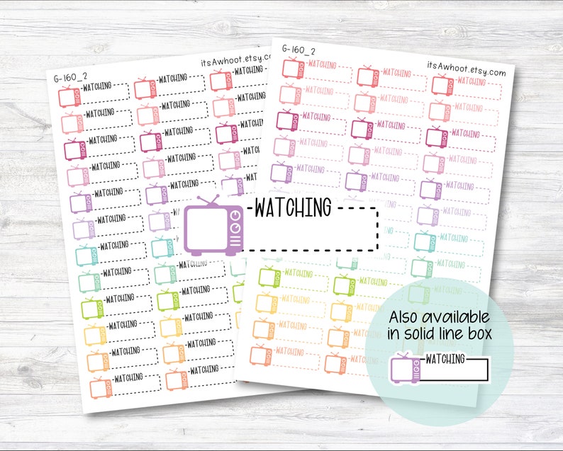 Watching TV / Television / Watching Quarter Box Label Planner Stickers ...