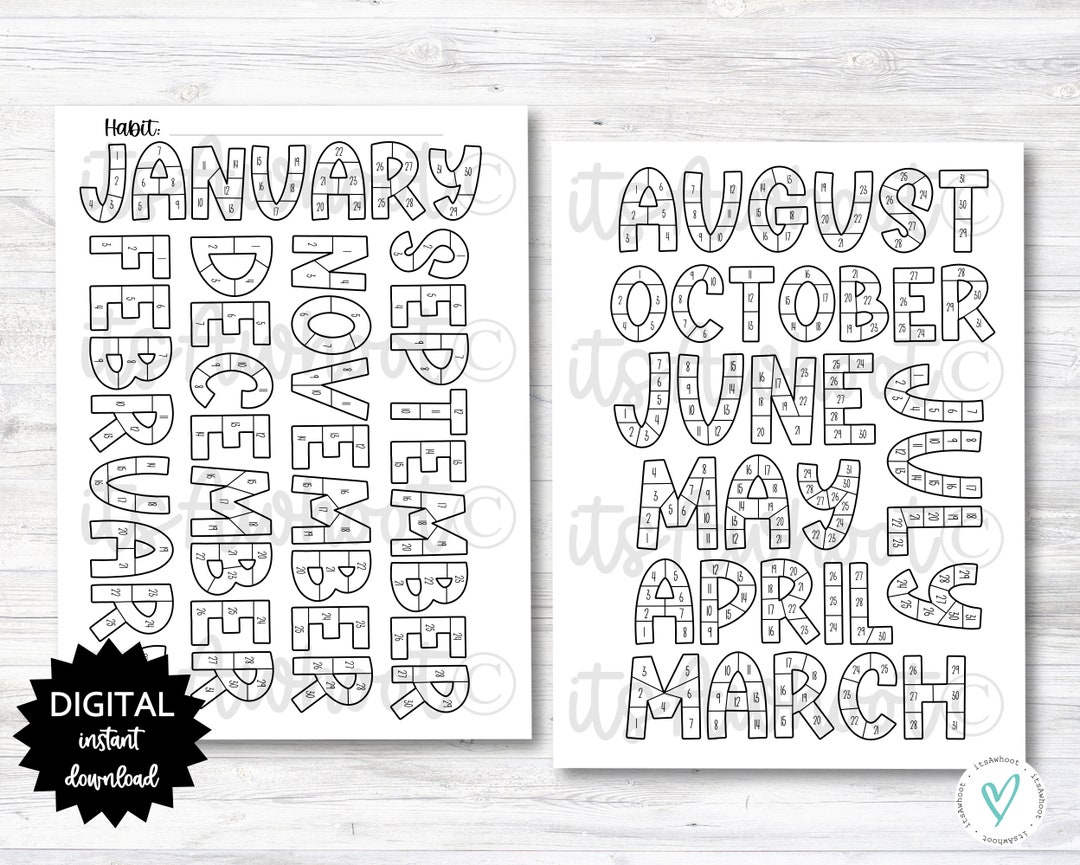 Habit Tracker Coloring Planner Page, Month/year Habit Tracker Coloring ...