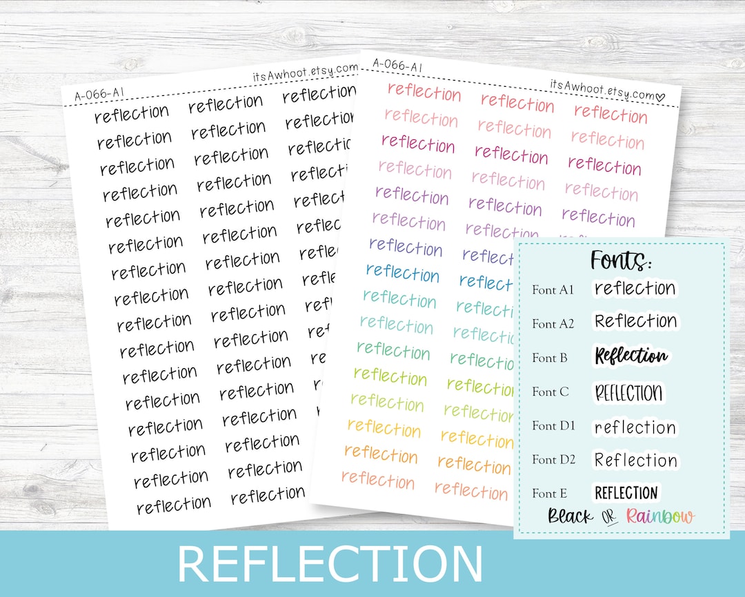 REFLECTION Script Planner Stickers - Multiple Fonts/colors Available ...