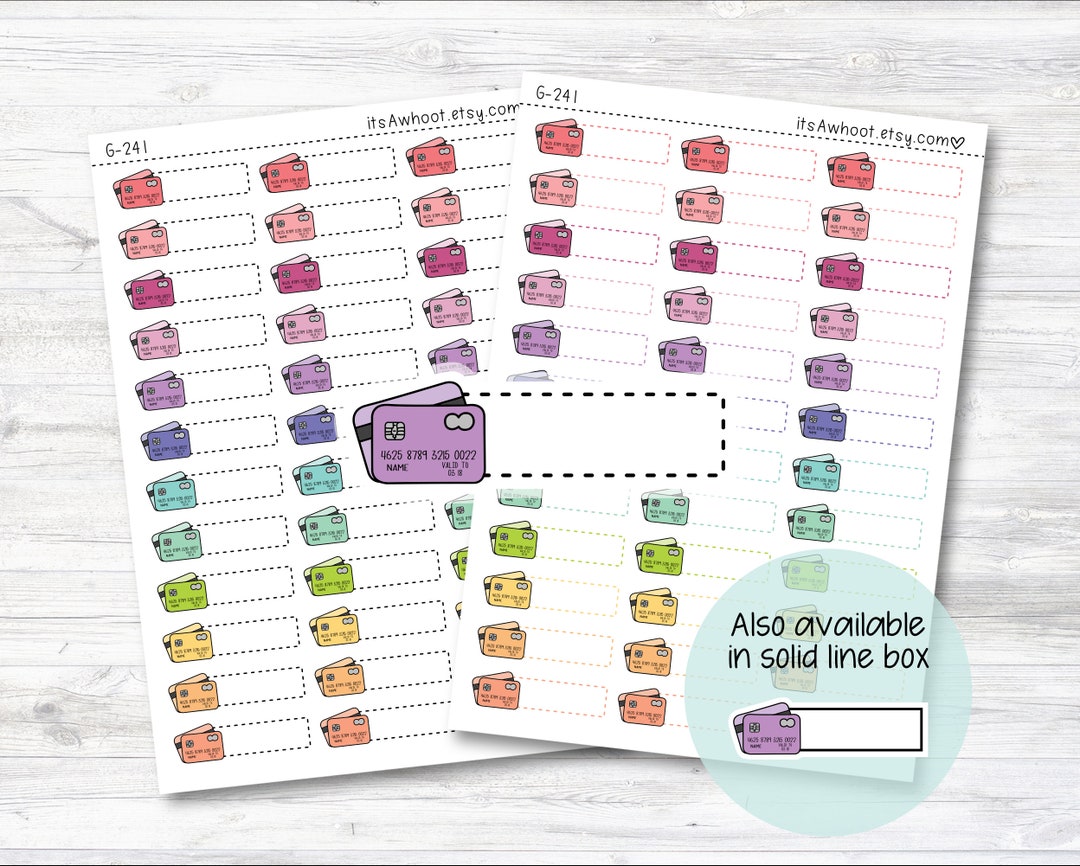Credit Card Quarter Box Label Planner Stickers - Dash or Solid (G241 ...
