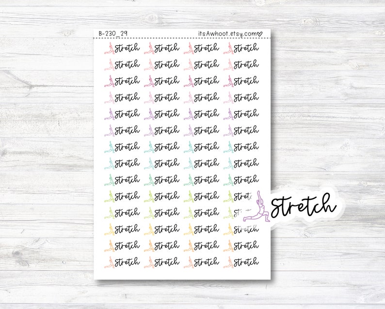 Stretch Script Stickers, Stretch Planner Stickers, Stretch With Icon ...