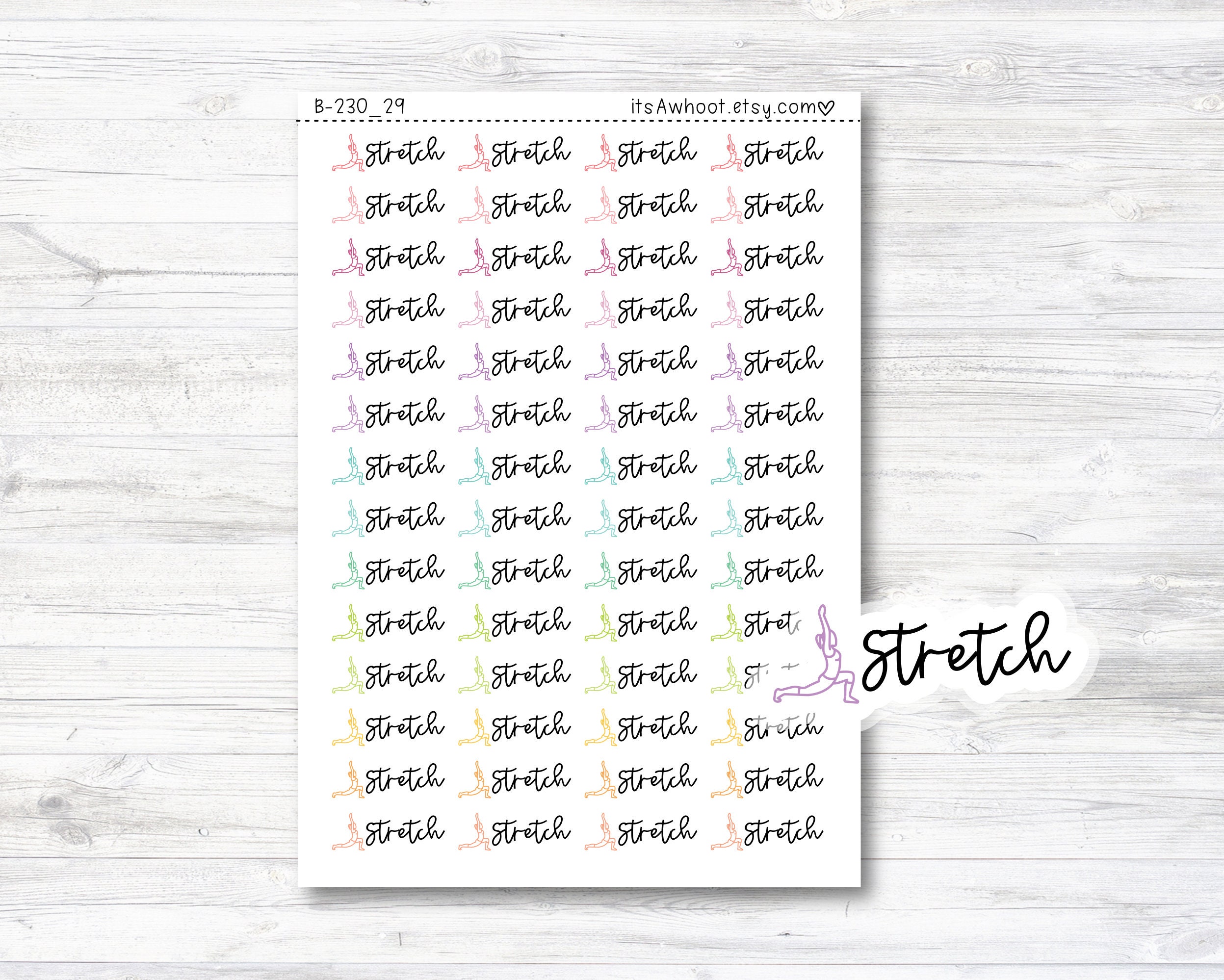 Stretch Script Stickers, Stretch Planner Stickers, Stretch With Icon ...