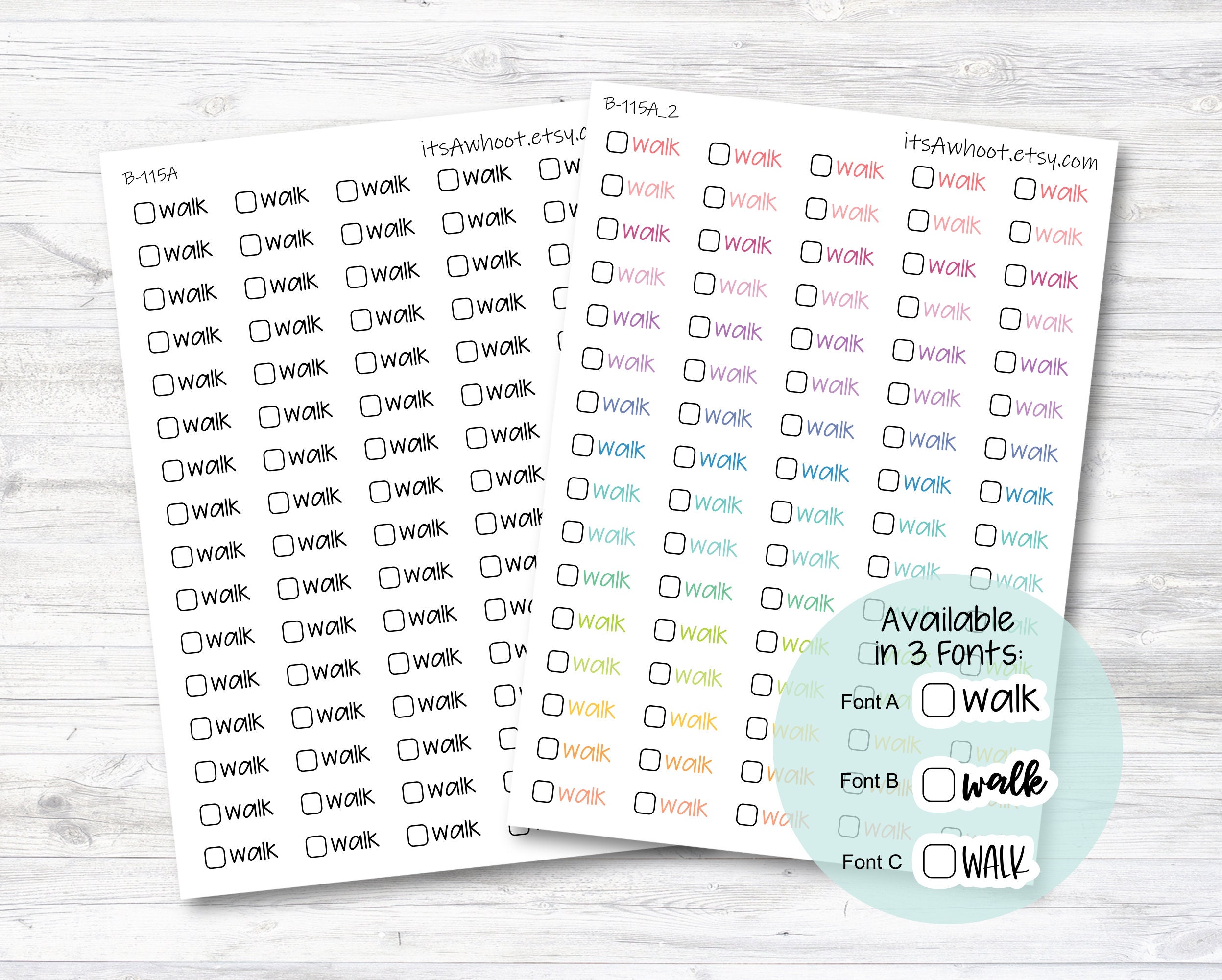 Walk with Checkbox Script Stickers Walk Planner Stickers | Etsy